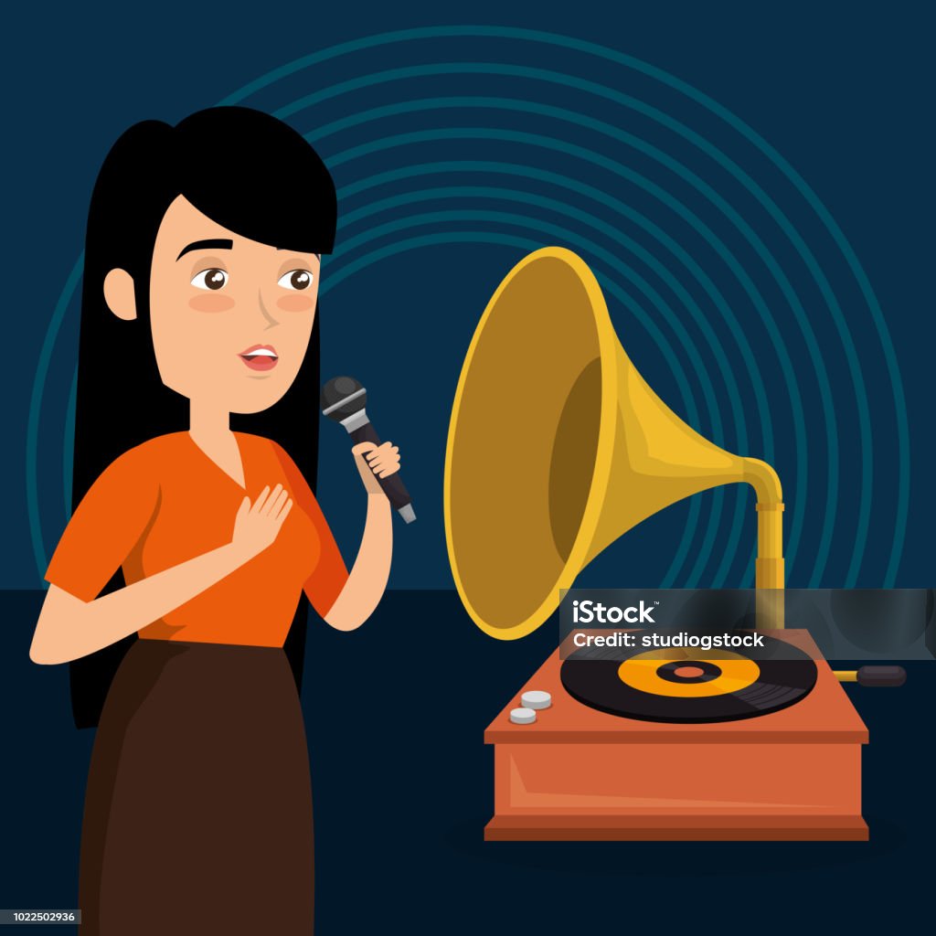 Woman Singing With Microphone Stock Illustration Download Image Now