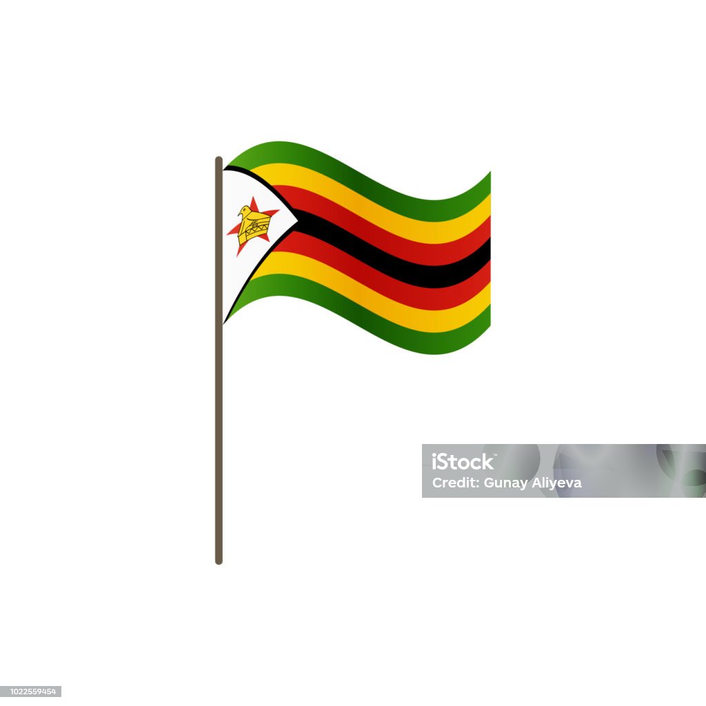 Ilustración De Bandera De Zimbabwe En El Asta De La Bandera Oficial De