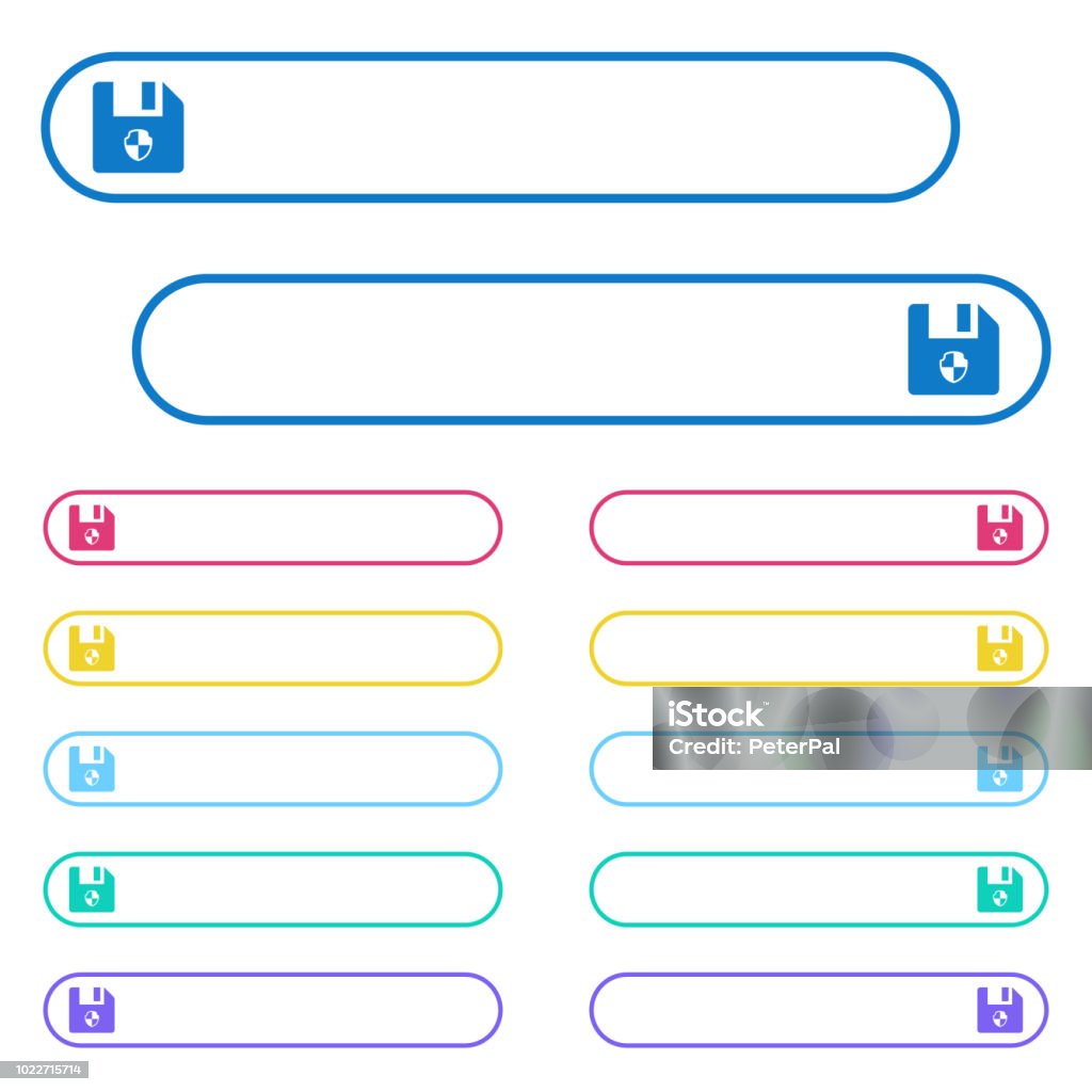 Protect File Icons In Rounded Color Menu Buttons Stock Illustration