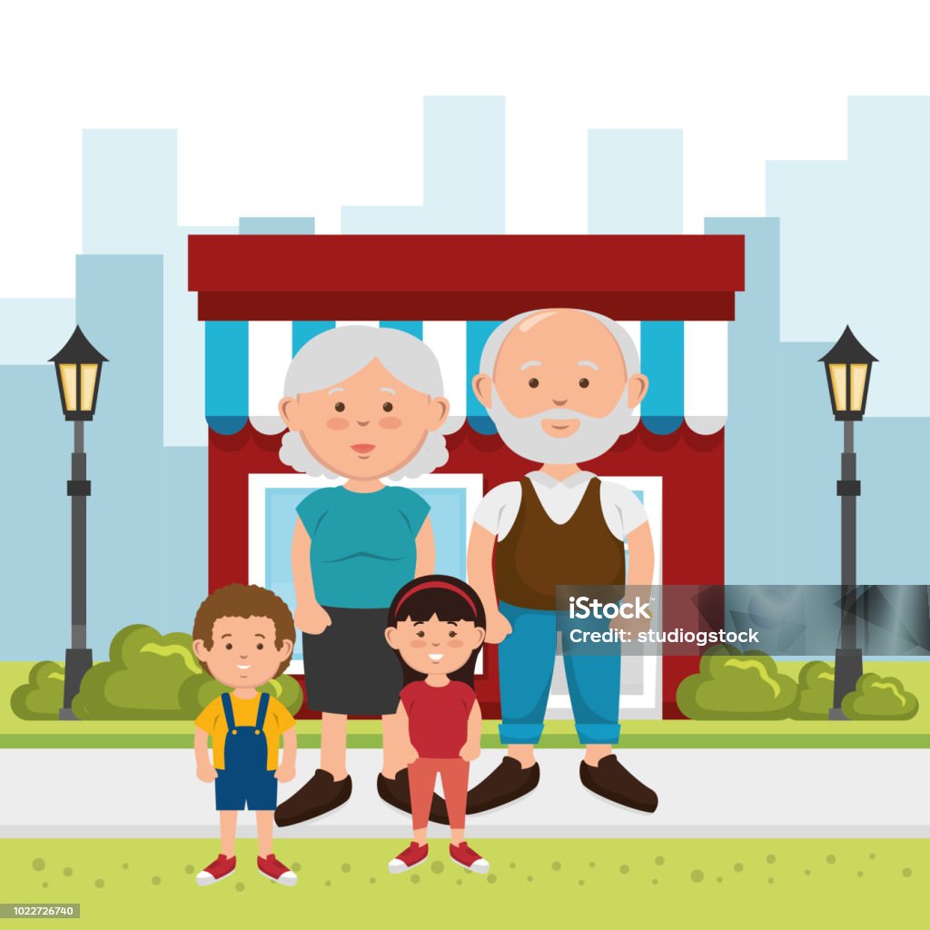 Ilustración De Miembros De La Familia En El Parque Y Más Vectores Libres De Derechos De Adulto