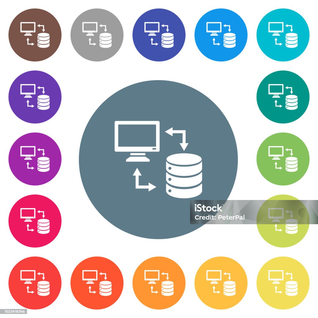 Syncronize Data With Database Flat White Icons On Round Color 8872