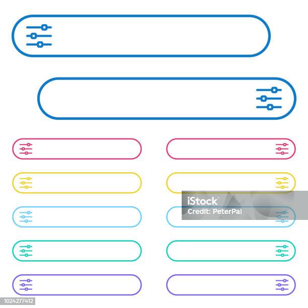 Horizontal Adjustment Icons In Rounded Color Menu Buttons Stock