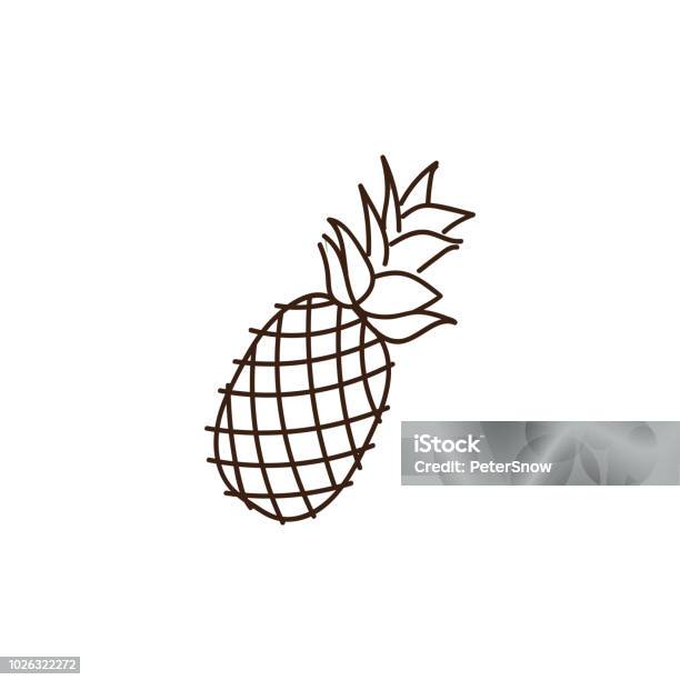 Ilustrasi Garis Besar Nanas Vector Doodle Sketsa Tangan Digambar