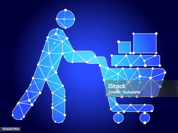 Shopping Cart Blue Triangle Node Vector Pattern Stock Illustration