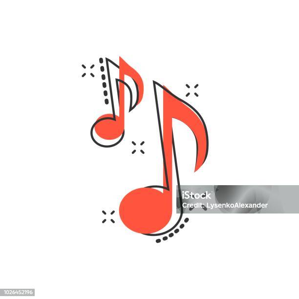 Icône De Note Musique Vector Bande Dessinée Dans Le Style Comique Média