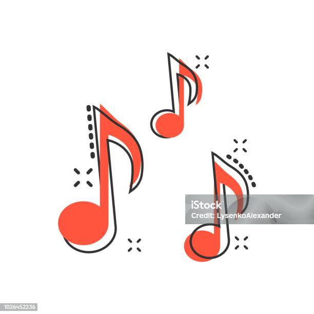 Icône De Note Musique Vector Bande Dessinée Dans Le Style Comique Média
