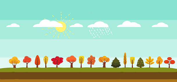 Simple Landscape Set Of Autumn Trees Different Types Modern Trend Design Cute Style Vector simple-landscape-set-of-autumn-trees-different-types-modern-trend-design-cute-style-vector