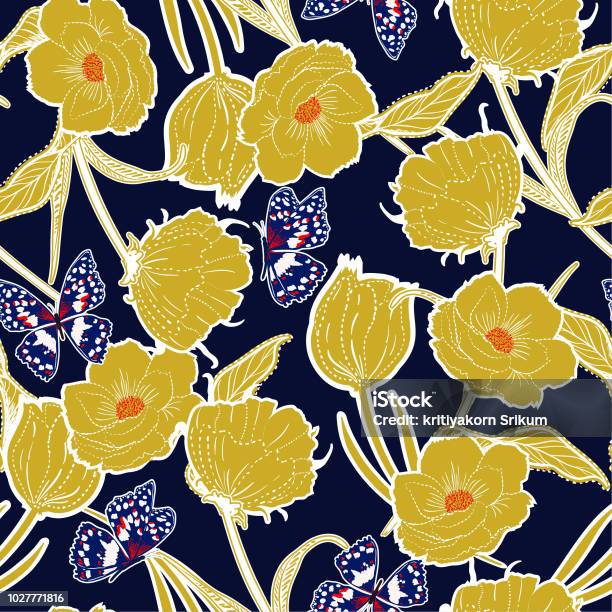 Retro Garis Besar Tangan Digambar Nilai Dalam Bunga Kuning Botani ... Retro Garis Besar Tangan Digambar Nilai Dalam Bunga Kuning Botani ...
