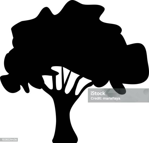 Silhouette Noire Darbre À Feuilles Caduques Stylisé Sur Fond Blanc