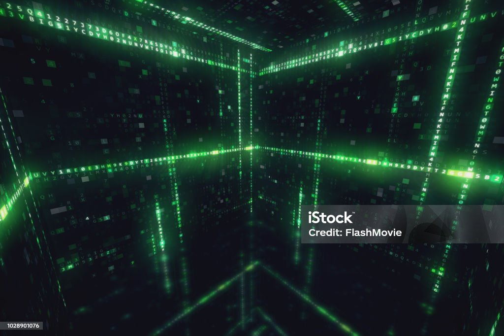 Rotating Cube With Hexadecimal Machine Code Abstract Technological