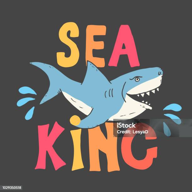Sketsa Yang Digambar Tangan Hiu Lucu Ilustrasi Vektor Desain Cetak Kaos