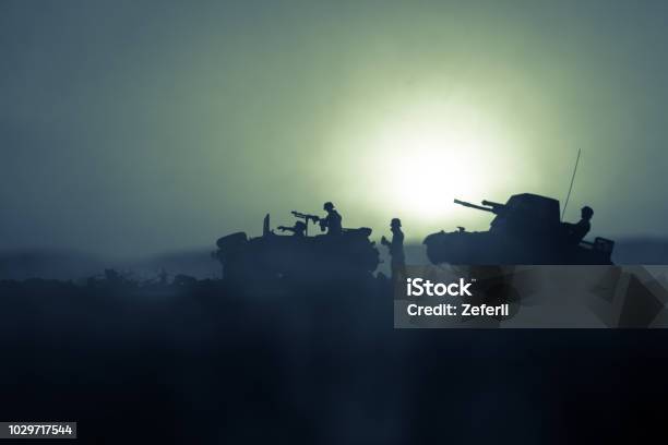 Konsep Perang Siluet Militer Adegan Pertempuran Perang Dunia Tank