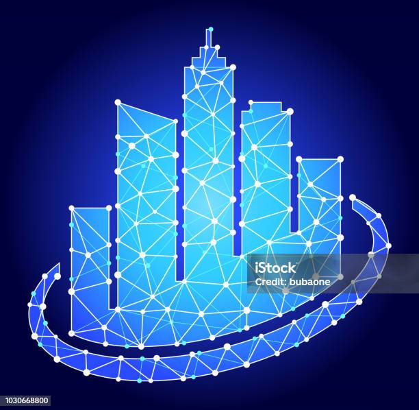 Cityscape Buildings Blue Triangle Node Vector Pattern Stock