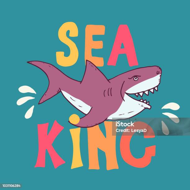 Sketsa Yang Digambar Tangan Hiu Lucu Ilustrasi Vektor Desain Cetak Kaos