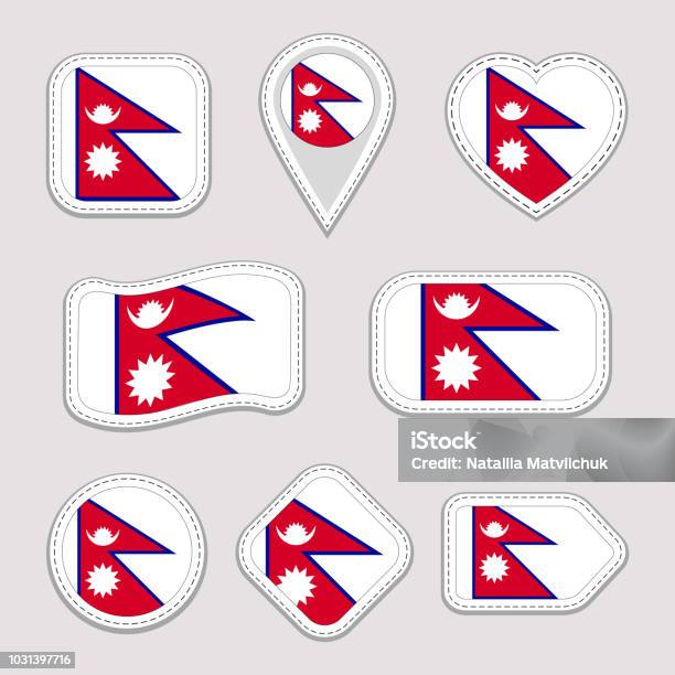 Nepal Flag Vector Set Nepalese Flags Stickers Collection Isolated