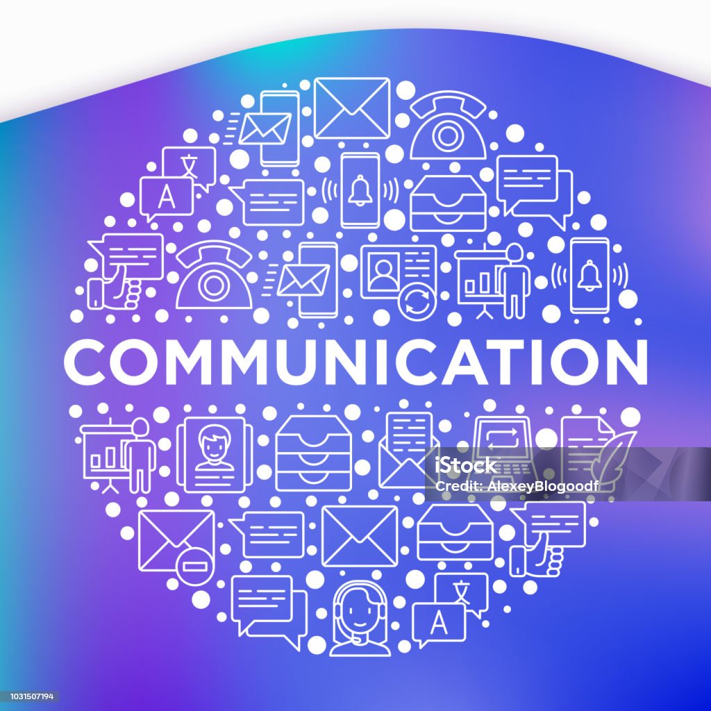 Concept De Communication En Cercle Avec Des Icônes De La Mince Ligne