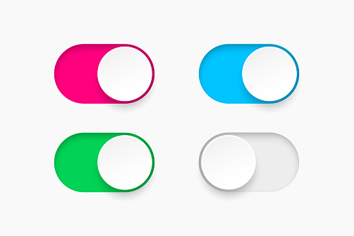 On And Off Toggle Switch Buttons Material Design Switch Buttons Set Vector Illustration Stock