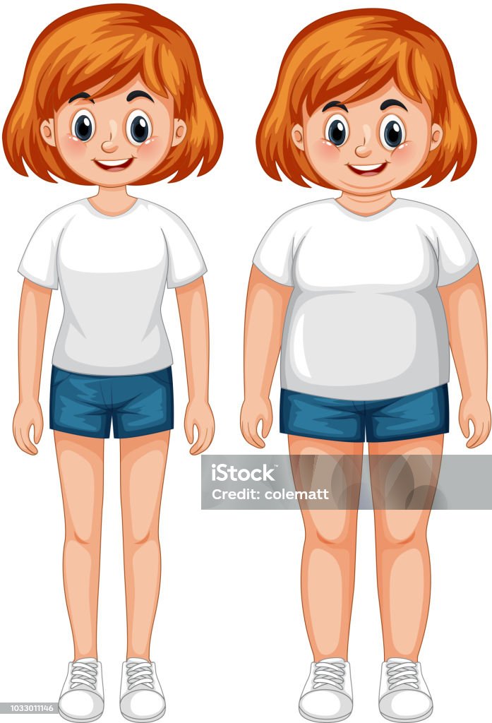 A Slim And Fat Girl Stock Illustration Download Image Now Adult