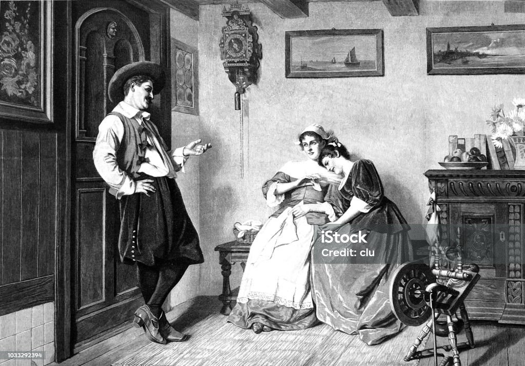 In The Living Room Man Flirts With Two Women Stock Illustration