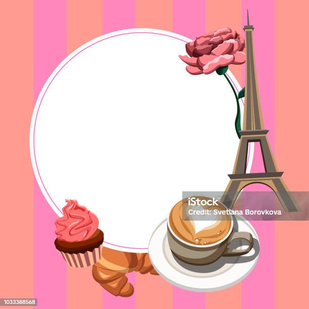 Latar Belakang Paris Bulat Dengan Menara Eiffel Ilustrasi Stok Unduh