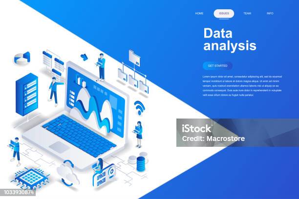 Analisis Data Konsep Isometrik Desain Datar Modern Ilustrasi Stok