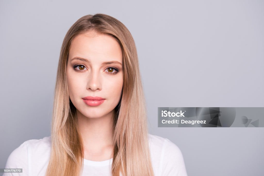 Portrait Of Young Attractive Beautiful Girl With Plump Lips Wearing
