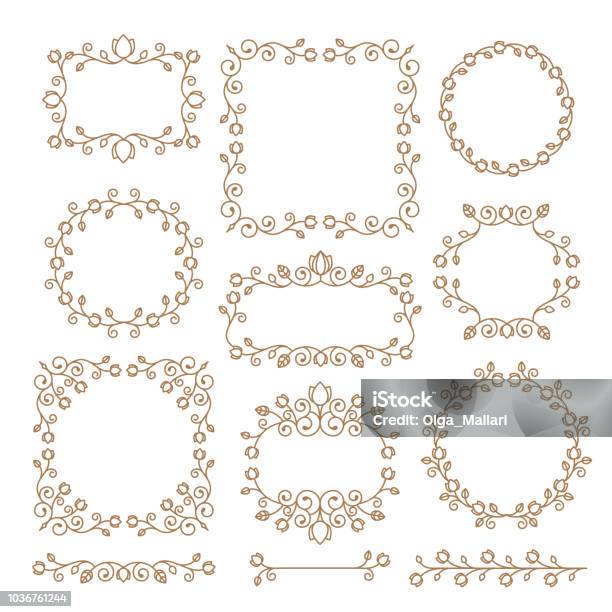 Ornamen Vintage Dan Pembagi Elemen Desain Diatur Hiasan Bingkai Bunga