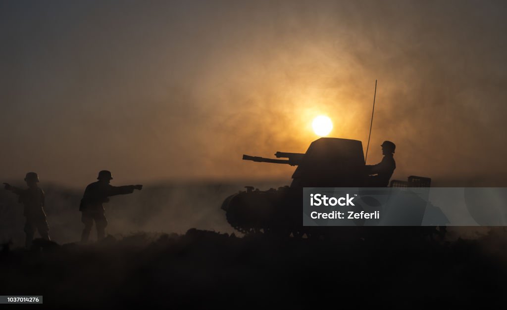 Konsep Perang Siluet Militer Adegan Pertempuran Perang Dunia Tank