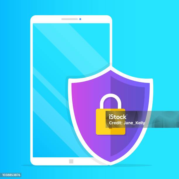 Keamanan Seluler Smartphone Dan Perisai Dengan Ikon Kunci Perlindungan