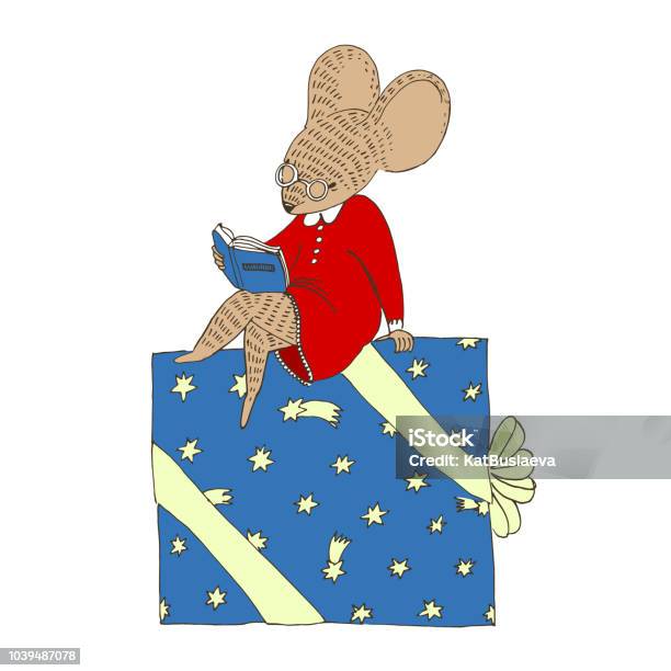 Tikus Berpakaian Duduk Di Kotak Hadiah Natal Besar Dan Membaca Buku ... Tikus Berpakaian Duduk Di Kotak Hadiah Natal Besar Dan Membaca Buku ...