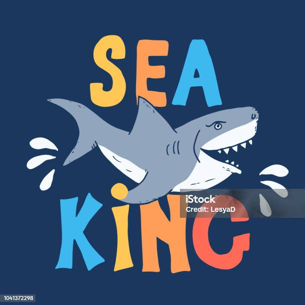 Sketsa Yang Digambar Tangan Hiu Lucu Ilustrasi Vektor Desain Cetak Kaos