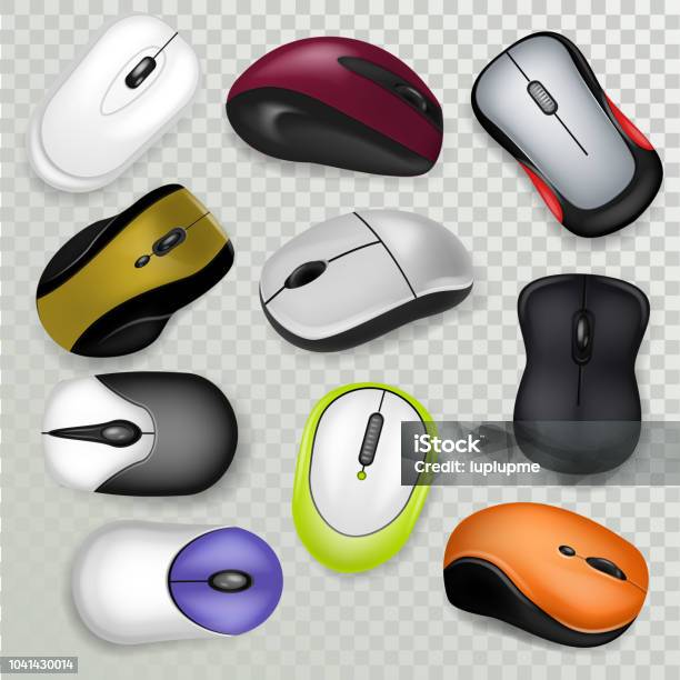 Computer Mouse Vector Pc Clicking Device With Buttons Or Scroll Technology Illustration Set Of