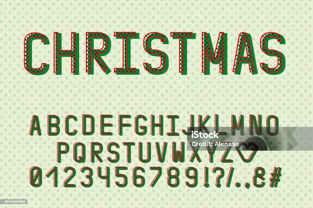 Desain Retro Alfabet Gaya Warna Natal Huruf Bahasa Inggris Angka Tanda