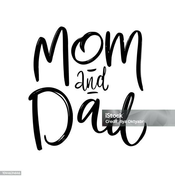 Mots Maman Et Papa Illustration De Lencre Noire Calligraphie Moderne