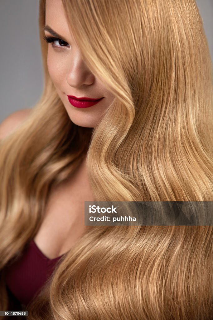 Hair Style Beautiful Woman With Healthy Wavy Long Blonde Hair Stock