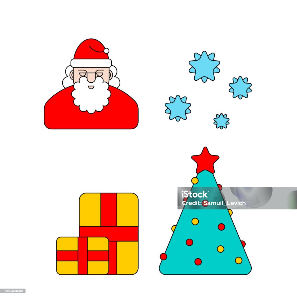 Noel Doğrusal Icon Set Noel Baba Ve Noel Ağacı Ve Kutusu Yeni Yıl Vektör Çizim Stok Vektör