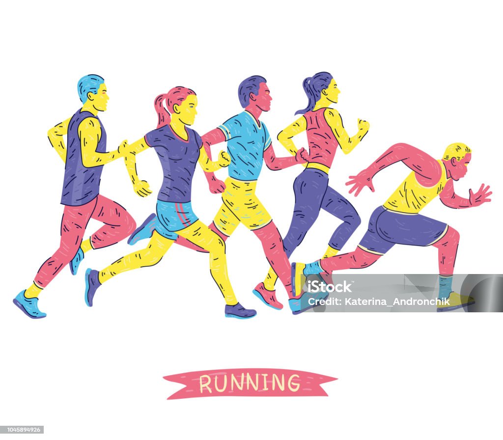 Lari Maraton Orang Lari Poster Warnawarni Ilustrasi Vektor Ilustrasi