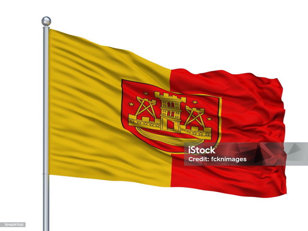 Klaipeda City Flag On Flagpole Lithuania Isolated On White Background