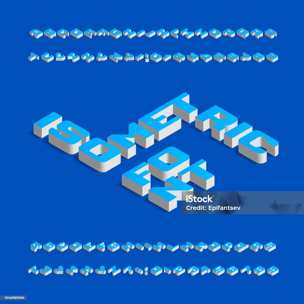 Font Alfabet Isometrik Efek Tiga Dimensi Huruf Besar Dan Angka Dengan