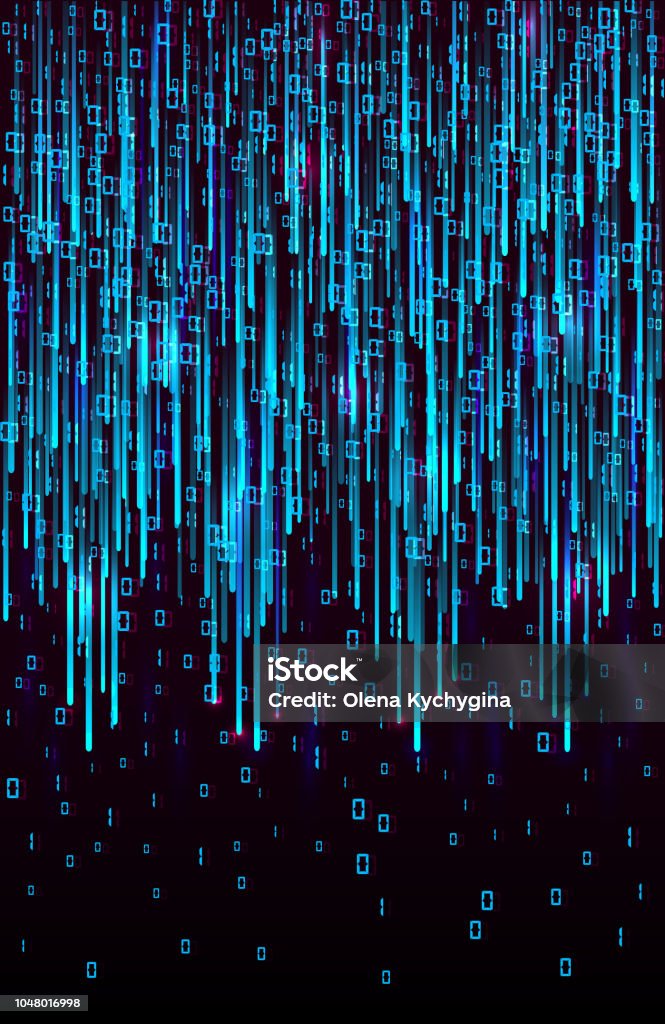 Vector Abstract Big Data Visualization Blue Flow Of Data As Matrix Code Strings Information Code
