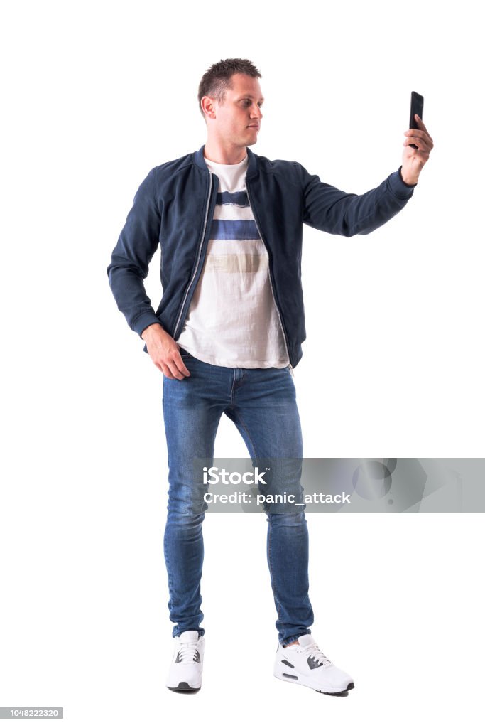 Confident Modern Handsome Man Taking Self Portrait With Smart Phone