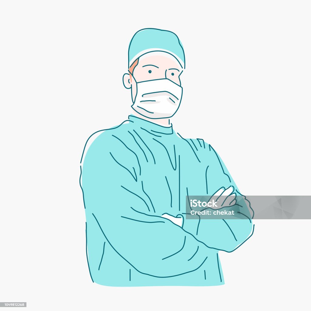 Firstclass Surgeon With Arms Crossed Doctor In A Blue Robe Stock