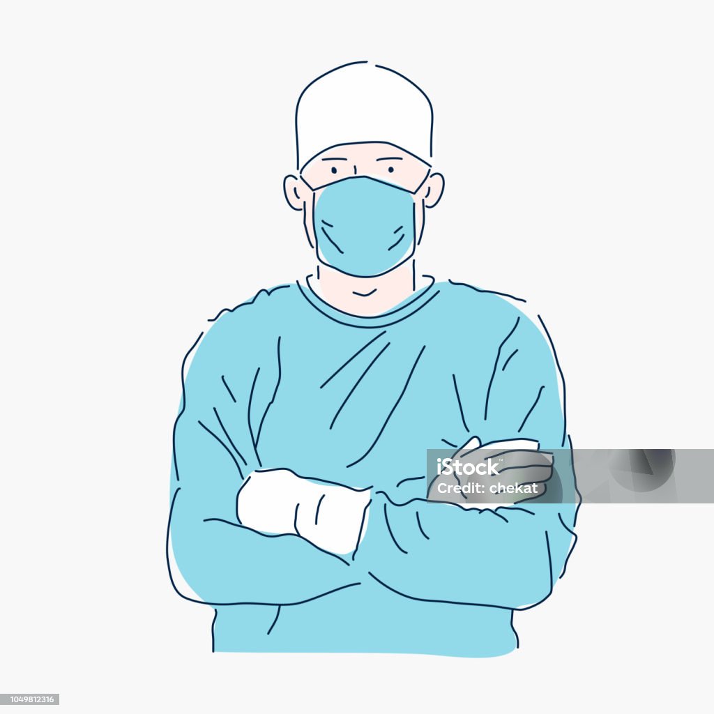 Surgeon With Arms Crossed Doctor In A Blue Robe Stock Illustration