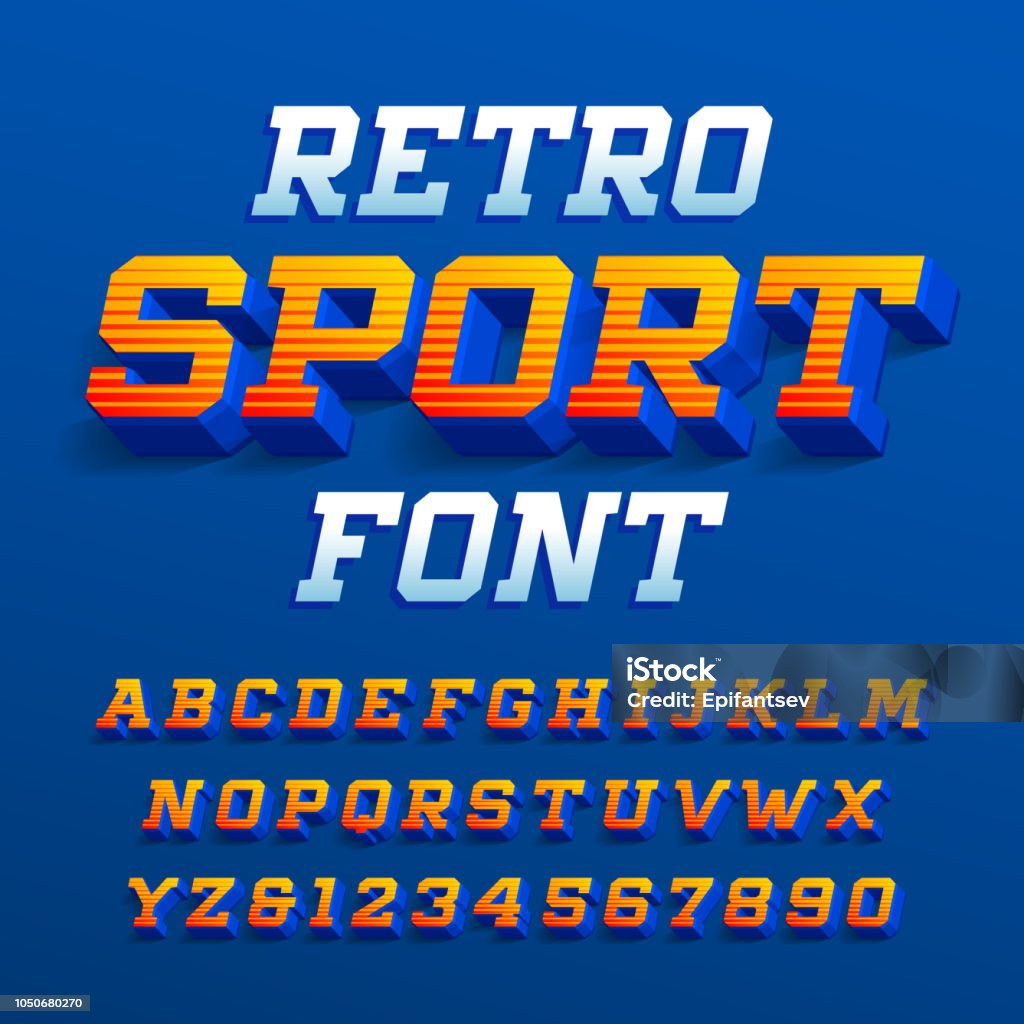 Font Alfabet Olahraga Retro Efek Tiga Dimensi Huruf Terang Dan Angka ... Font Alfabet Olahraga Retro Efek Tiga Dimensi Huruf Terang Dan Angka ...