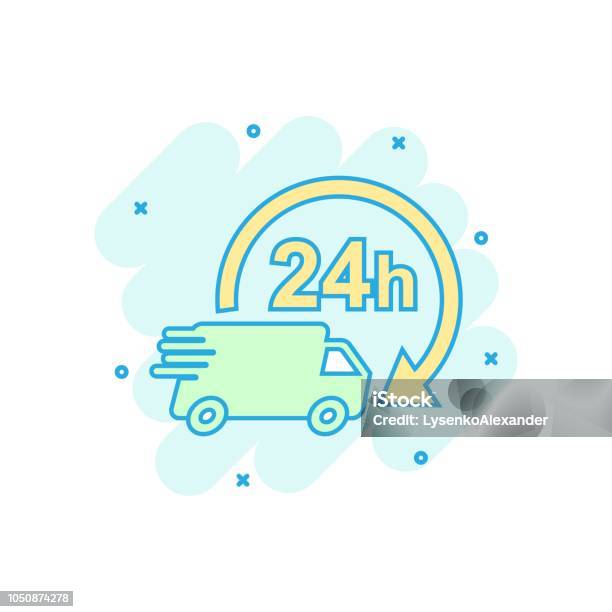 Kartun Berwarna Pengiriman Truk 24h Ikon Dalam Gaya Komik 24 Jam ... Kartun Berwarna Pengiriman Truk 24h Ikon Dalam Gaya Komik 24 Jam ...