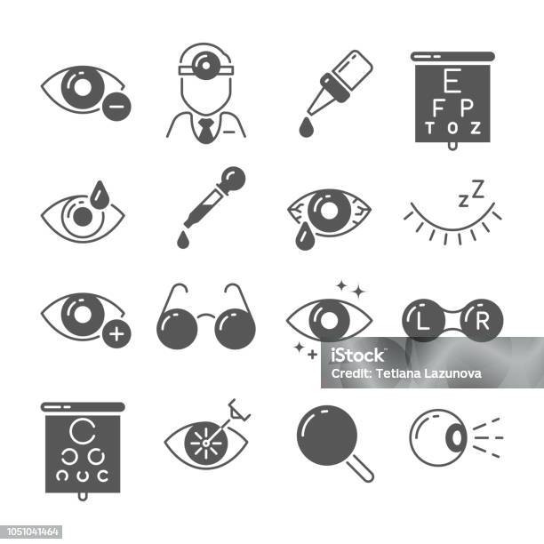 Ilustración De Iconos De La Optometría Ojos Y Lentes Visión Y Lentes