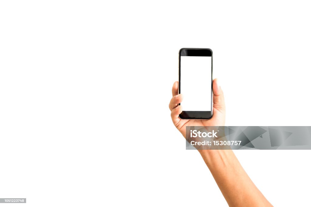 Isolated Hands And Blank Screen Smartphone On White Background Female
