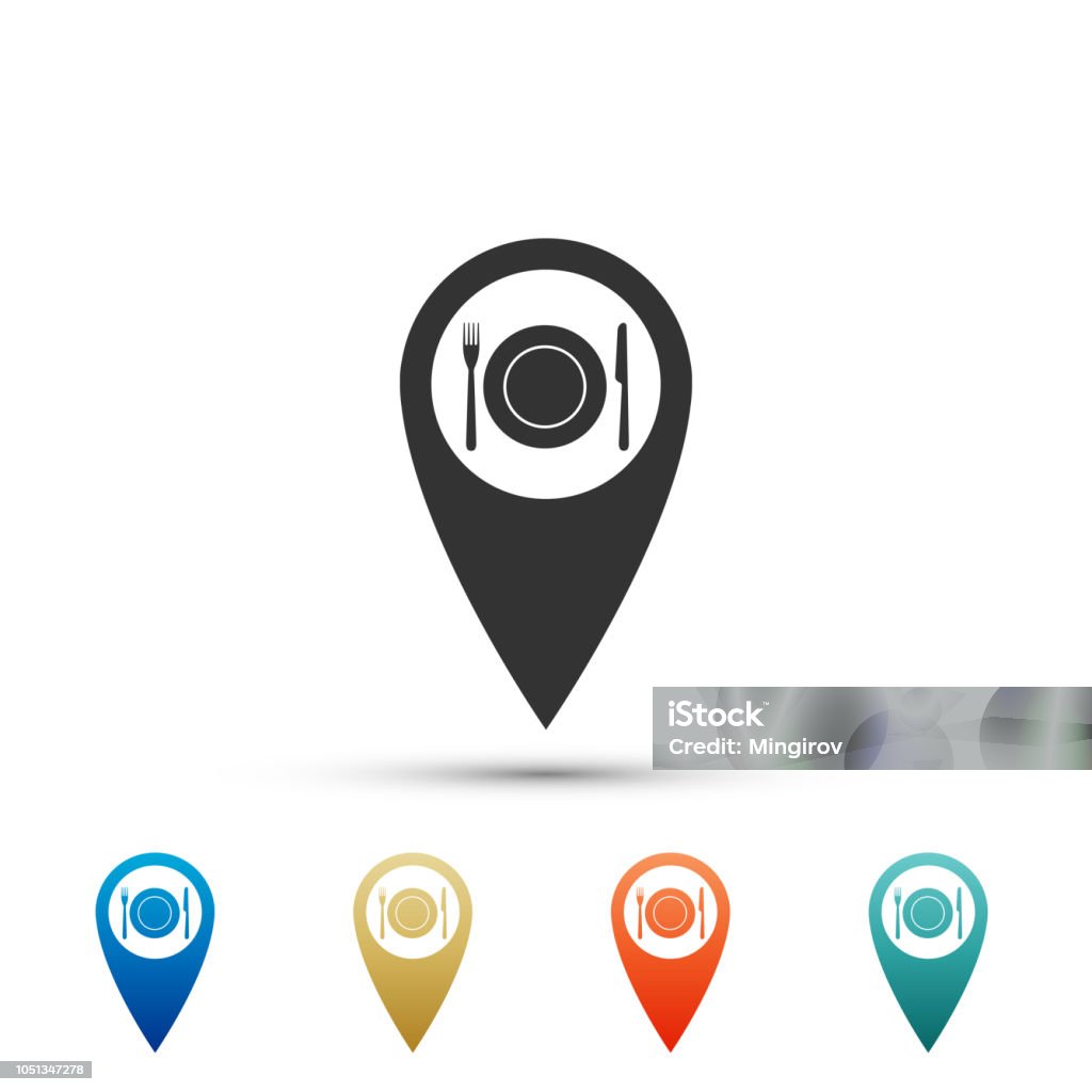 Map Pointer With Restaurant And Cutlery Dish Fork Knife Icon Isolated ... Map Pointer With Restaurant And Cutlery Dish Fork Knife Icon Isolated ...