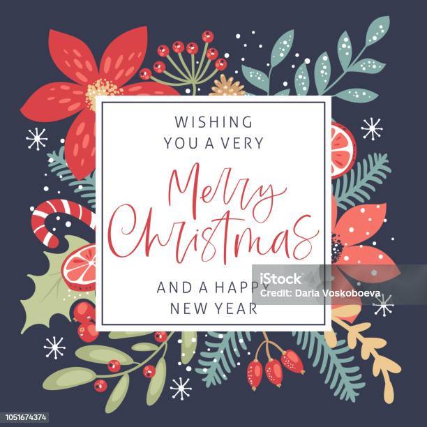 Kaligrafi Natal Merry Dengan Bingkai Dekoratif Yang Digambar Tangan