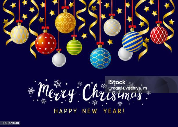 Kartu Ucapan Natal Dengan Bola Xmas Warna Ilustrasi Stok Unduh Gambar